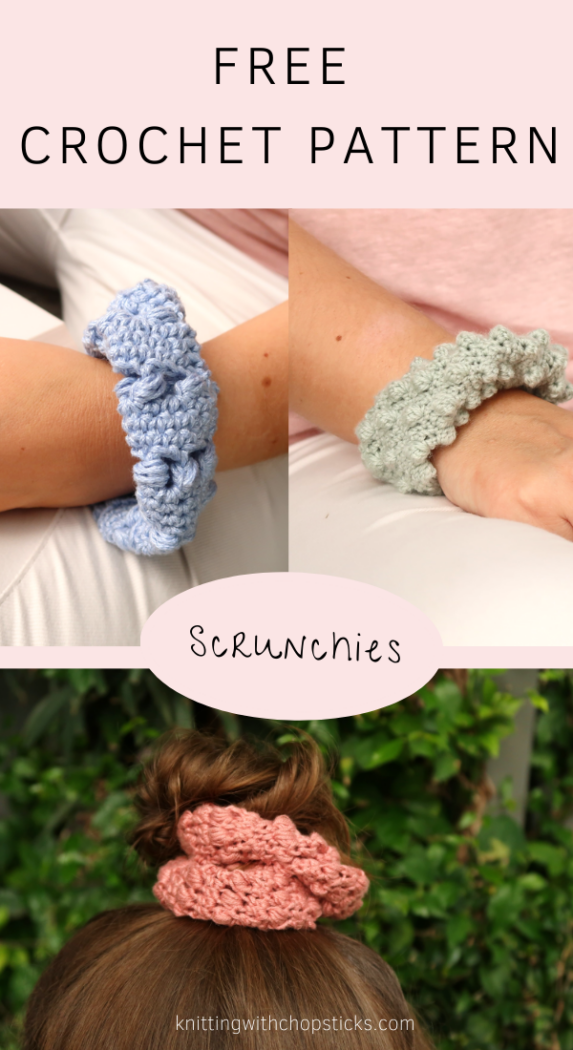 3 DIY Scrunchie crochet pattern FREE | Knitting with Chopsticks