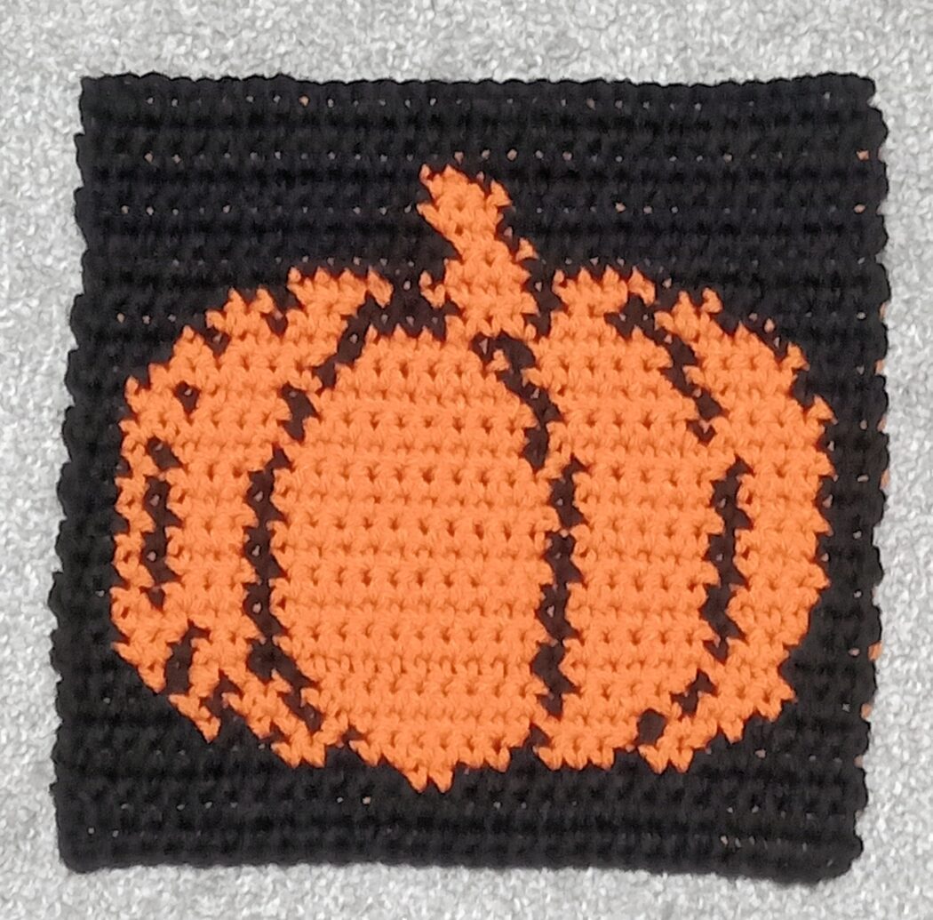 FREE Pumpkin Colorwork Crochet Blanket Square | Knitting with Chopsticks