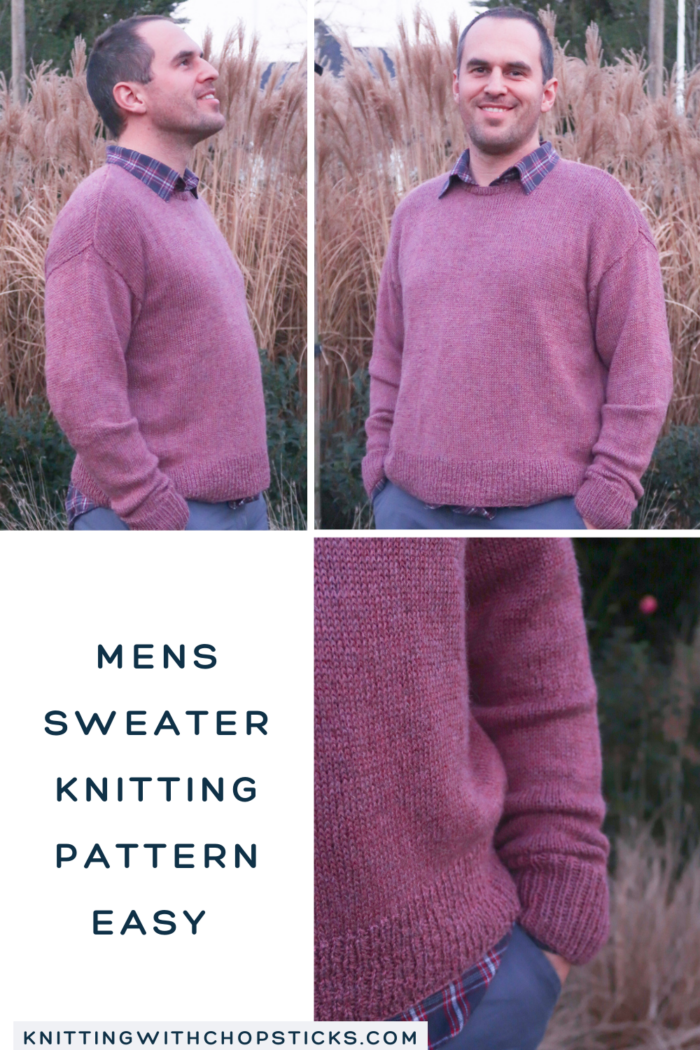 Staple Crew Neck Mens Sweater Knitting Pattern | Knitting with Chopsticks