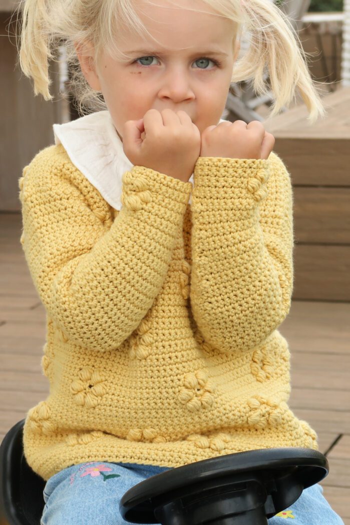 Pops of Petal Childs Crochet Jumper Pattern | Knitting with Chopsticks